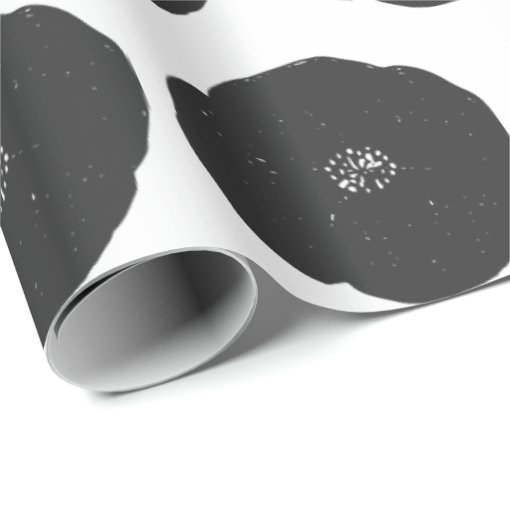 Retro Poppy Floral Art Pattern in Black and White Wrapping Paper | Zazzle
