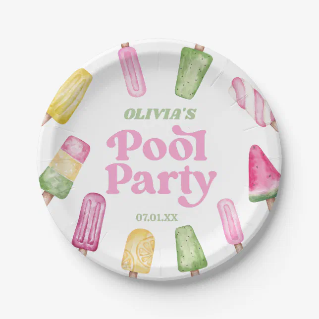 Retro Popsicle Birthday Pool Party Paper Plates | Zazzle
