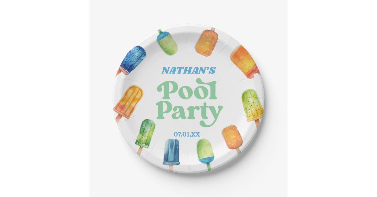 Retro Popsicle Birthday Pool Party Paper Plates | Zazzle