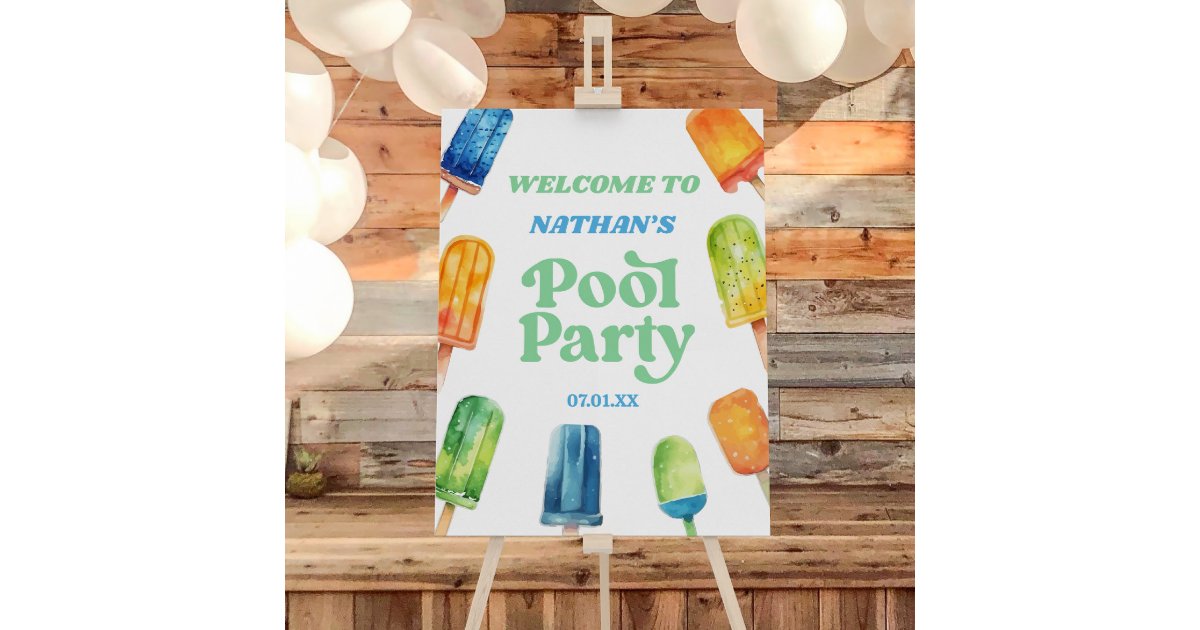 Retro Popsicle Birthday Pool Party Welcome Sign | Zazzle