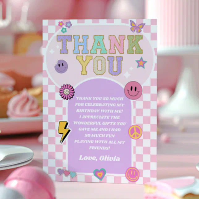 Retro Preppy Varsity Patch Birthday Party Thank You Card | Zazzle