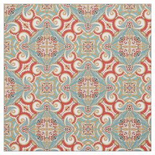 Red and Teal Damask Fabric | Zazzle