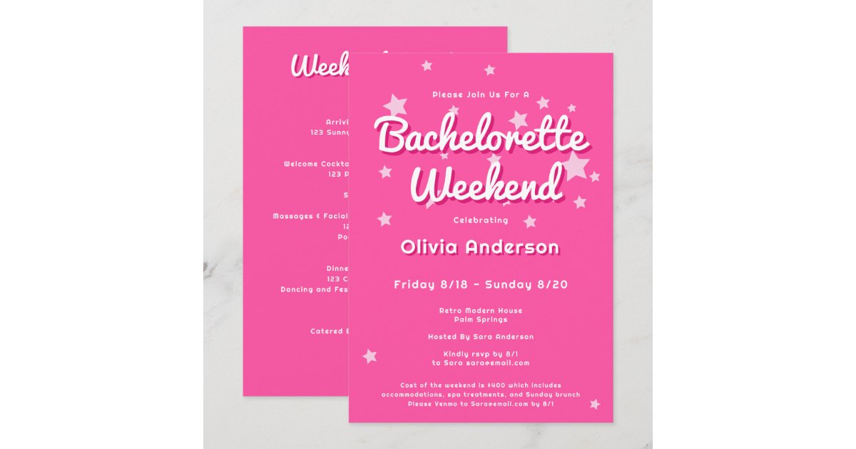 Retro Pretty Pink Stars Bachelorette Invitation | Zazzle