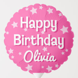 Retro Pretty Pink Stars Happy Birthday Balloon | Zazzle