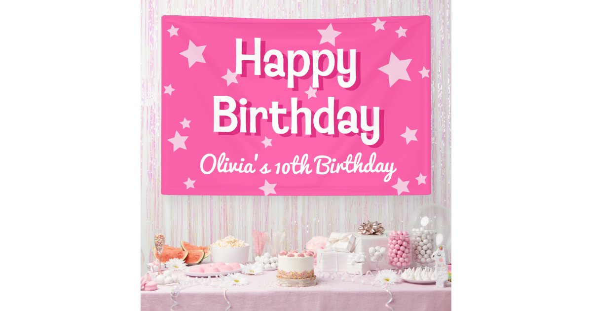 Retro Pretty Pink Stars Happy Birthday Banner | Zazzle