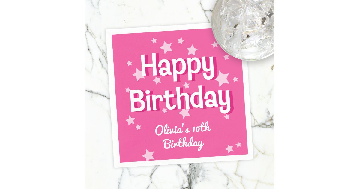 Retro Pretty Pink Stars Happy Birthday Napkins | Zazzle