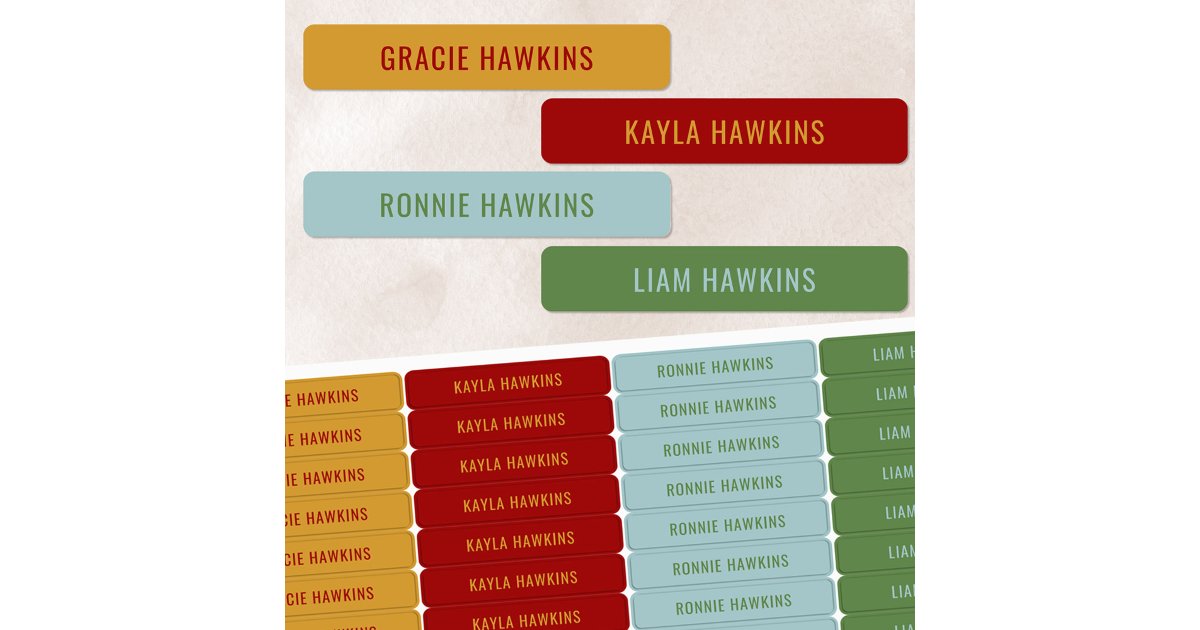 Retro Primary Color Coded Kids Waterproof Name Labels | Zazzle