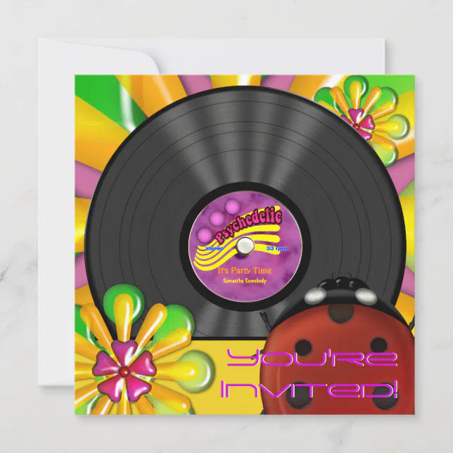Retro Psychedelic Vinyl Record Party Invitations | Zazzle