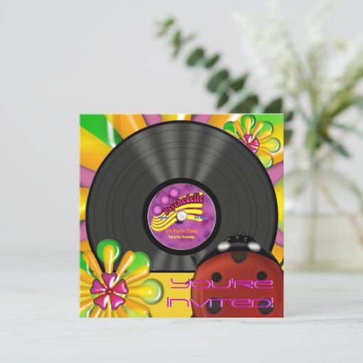 Retro Psychedelic Vinyl Record Party Invitations | Zazzle