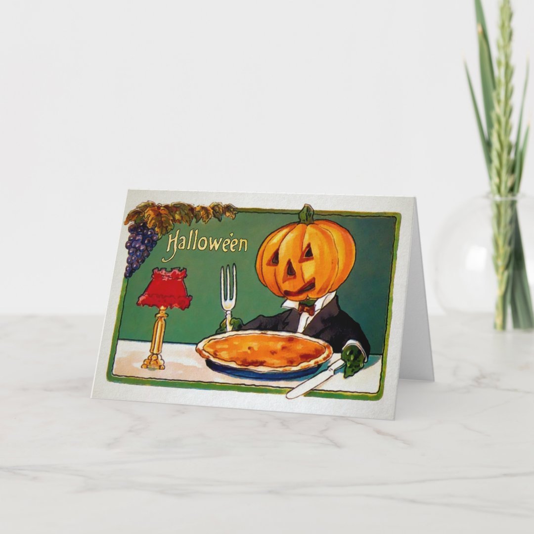 Retro Pumpkin Pie Halloween Card | Zazzle