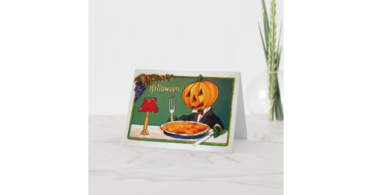 Retro Pumpkin Pie Halloween Card | Zazzle