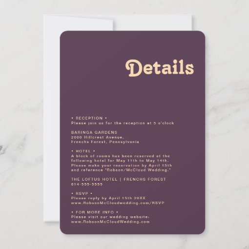Retro Purple All In One Rounded Edges Wedding Invitation | Zazzle