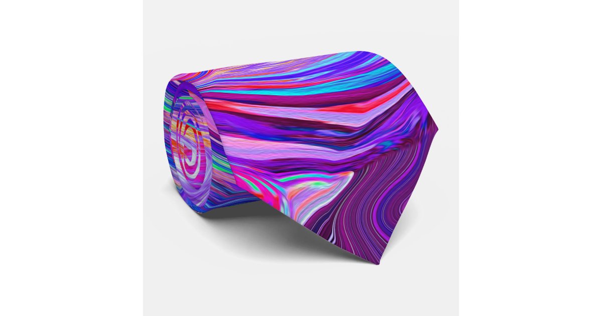 Retro Purple and Orange Abstract Groovy Swirl Neck Tie | Zazzle