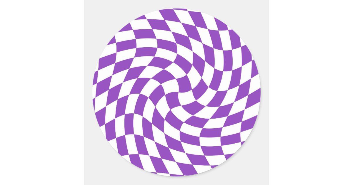 Retro Purple Check Warped Checks Checkered Classic Round Sticker | Zazzle