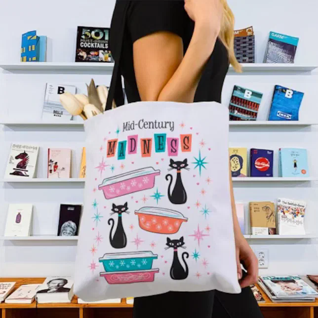 Retro Pyrex Mod Kitty Cats MCM Atomic Tote Bag | Zazzle