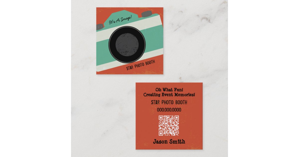 Retro QR Code Camera Photo Booth Photography Square Business Card | Zazzle
