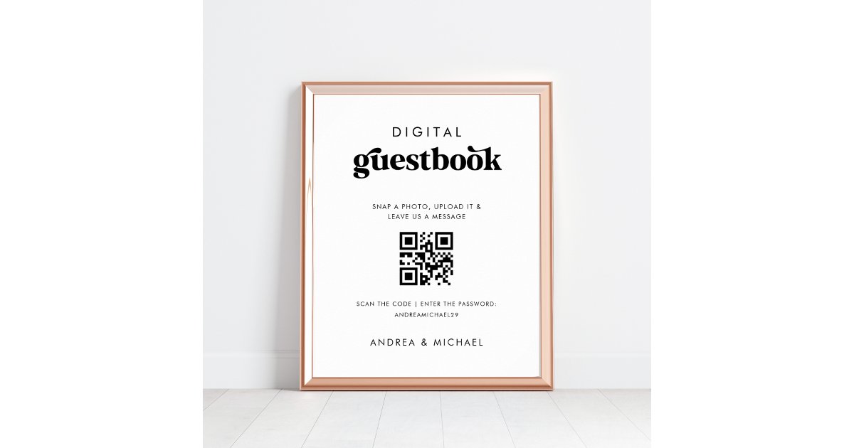 Retro QR Code Digital Guestbook Wedding Sign | Zazzle
