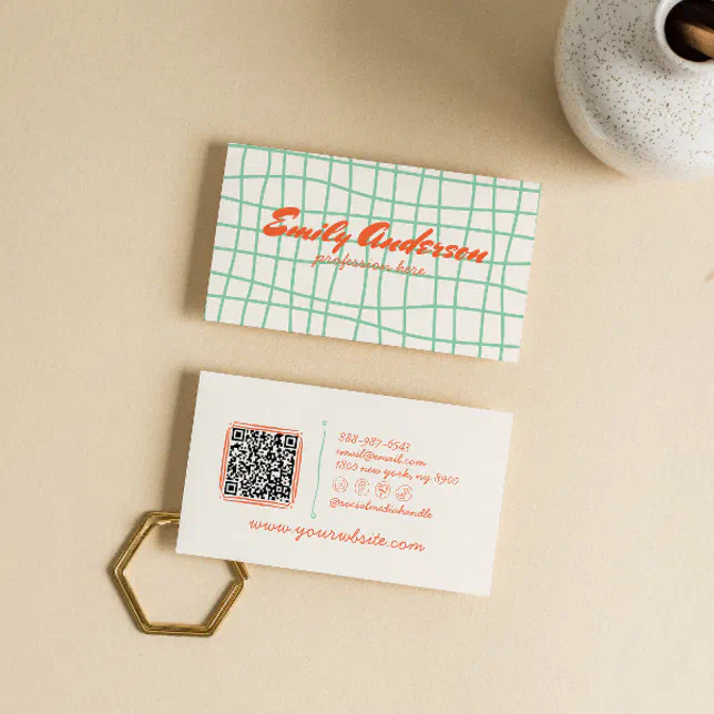 Retro QR Code Hand Written Drawn Groovy Bold Business Card | Zazzle
