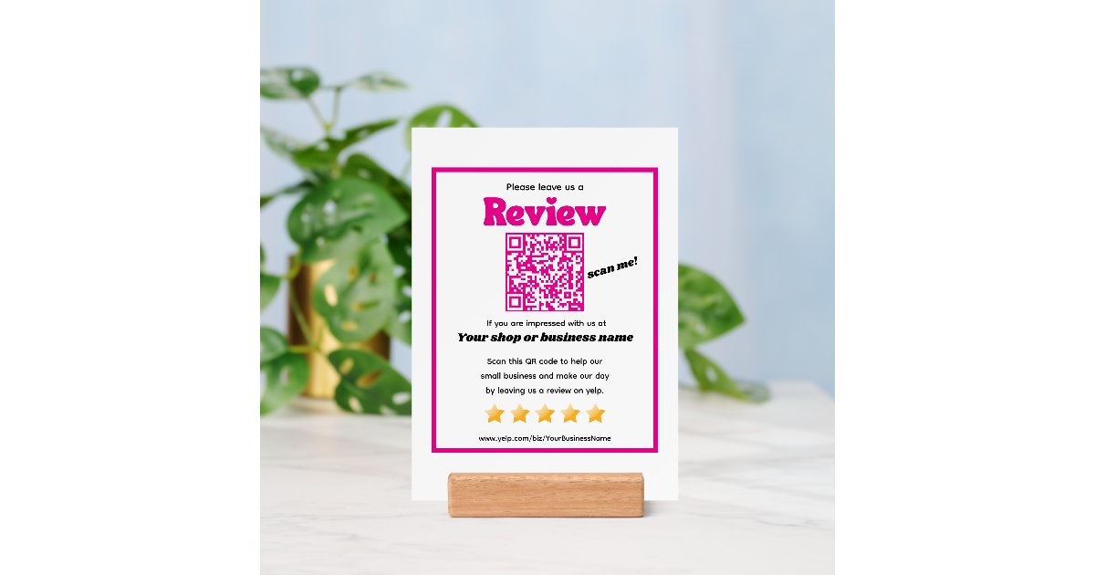 Retro QR code 'leave us a review' YELP pink print Holder | Zazzle