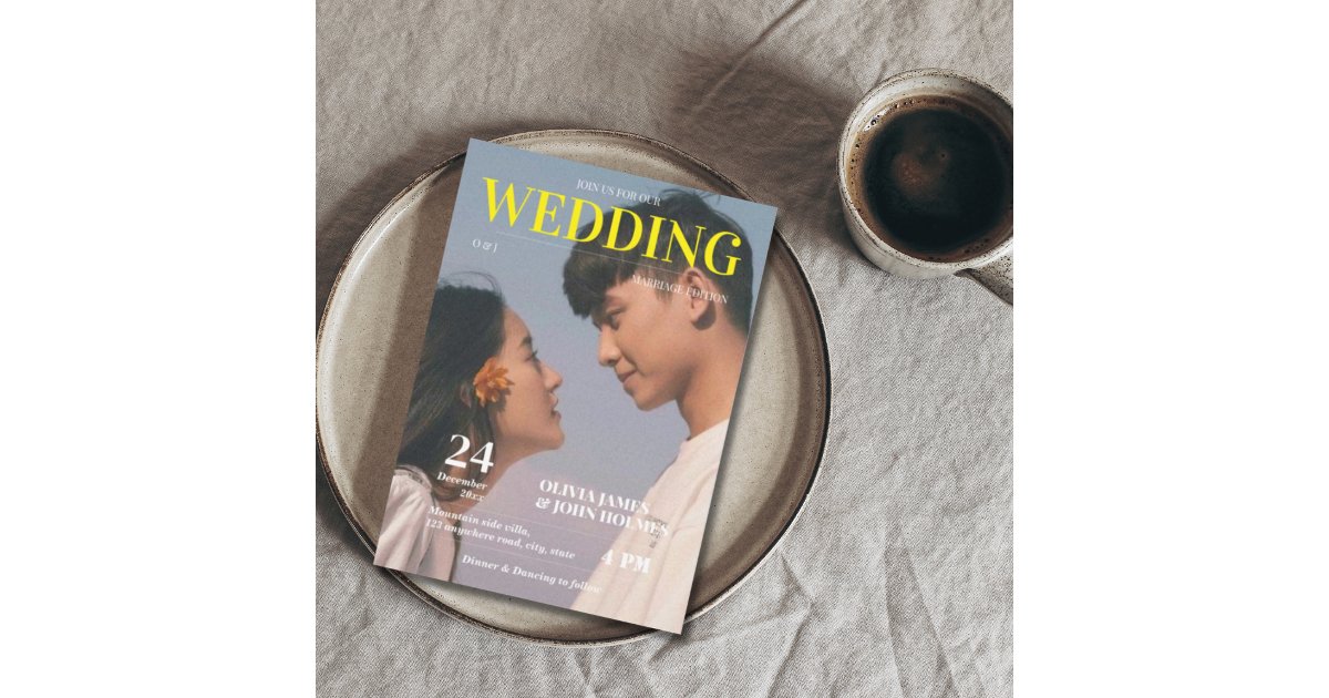 Retro QR code magazine wedding Invitation | Zazzle