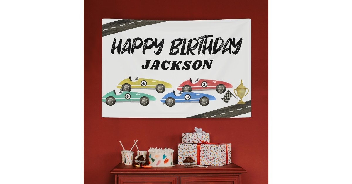 Retro Race Car Kids Birthday Banner | Zazzle