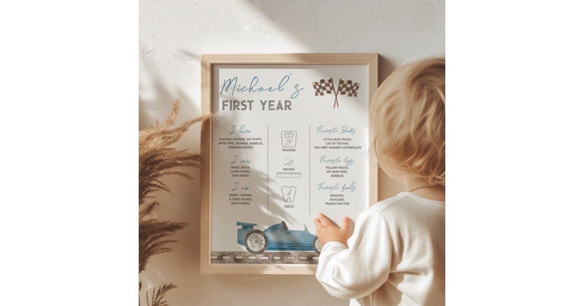 Retro Race Car Milestone Sign | Zazzle