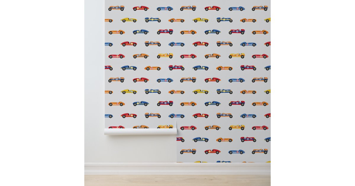 Retro Race Car Peel & Stick Wallpaper | Zazzle