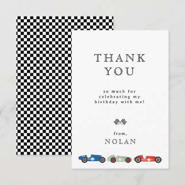 Retro Race Car Theme Birthday Thank You Card | Zazzle