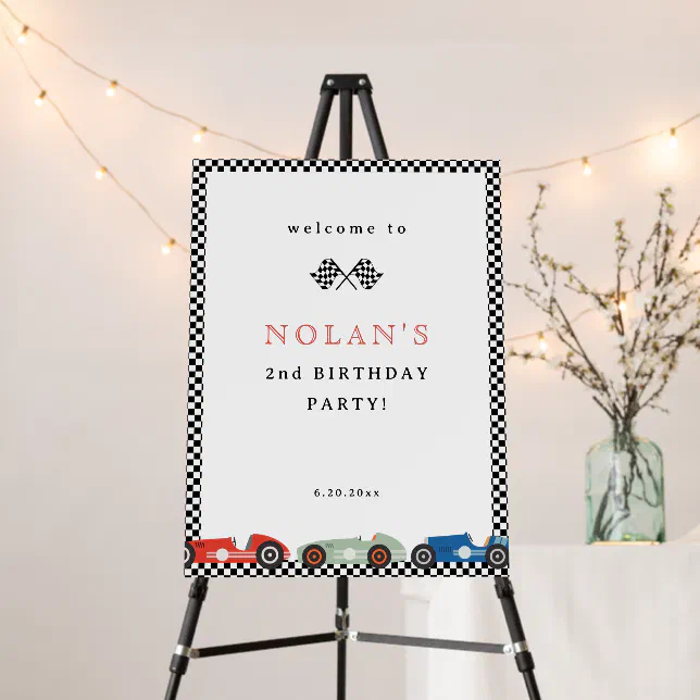 Retro Race Car Theme Birthday Welcome Foam Board | Zazzle