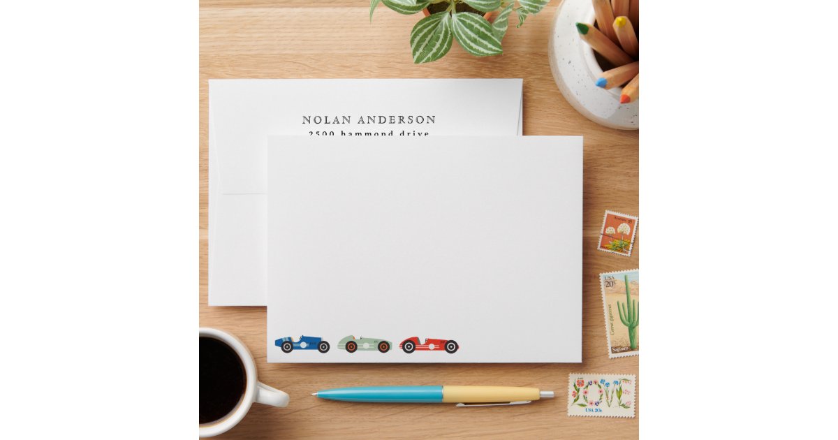 Retro Race Car Theme Envelope | Zazzle