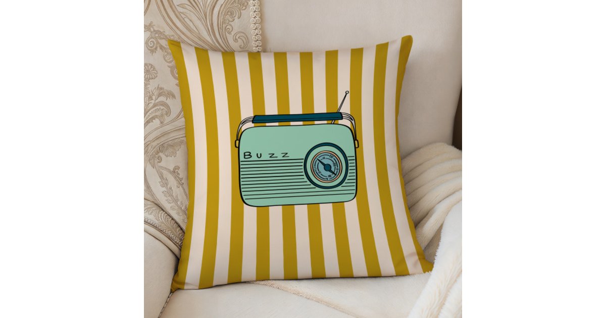 Retro Radio and Gold Stripes, Accent Pillow, Throw Pillow | Zazzle