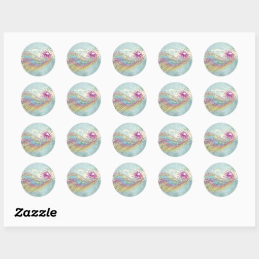Retro Rainbow and Music Notes on a Shabby Texture Classic Round Sticker ...
