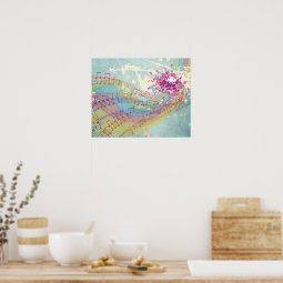 Retro Rainbow and Music Notes on a Shabby Texture Poster | Zazzle