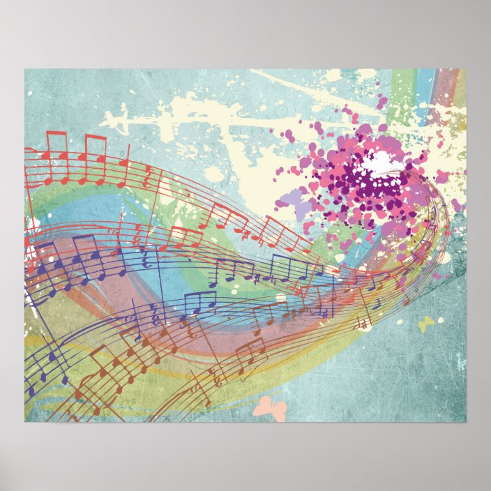 Retro Rainbow and Music Notes on a Shabby Texture Poster | Zazzle.com