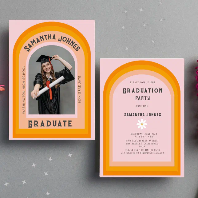 Retro Rainbow Arch Photo Graduation Party Invitation | Zazzle