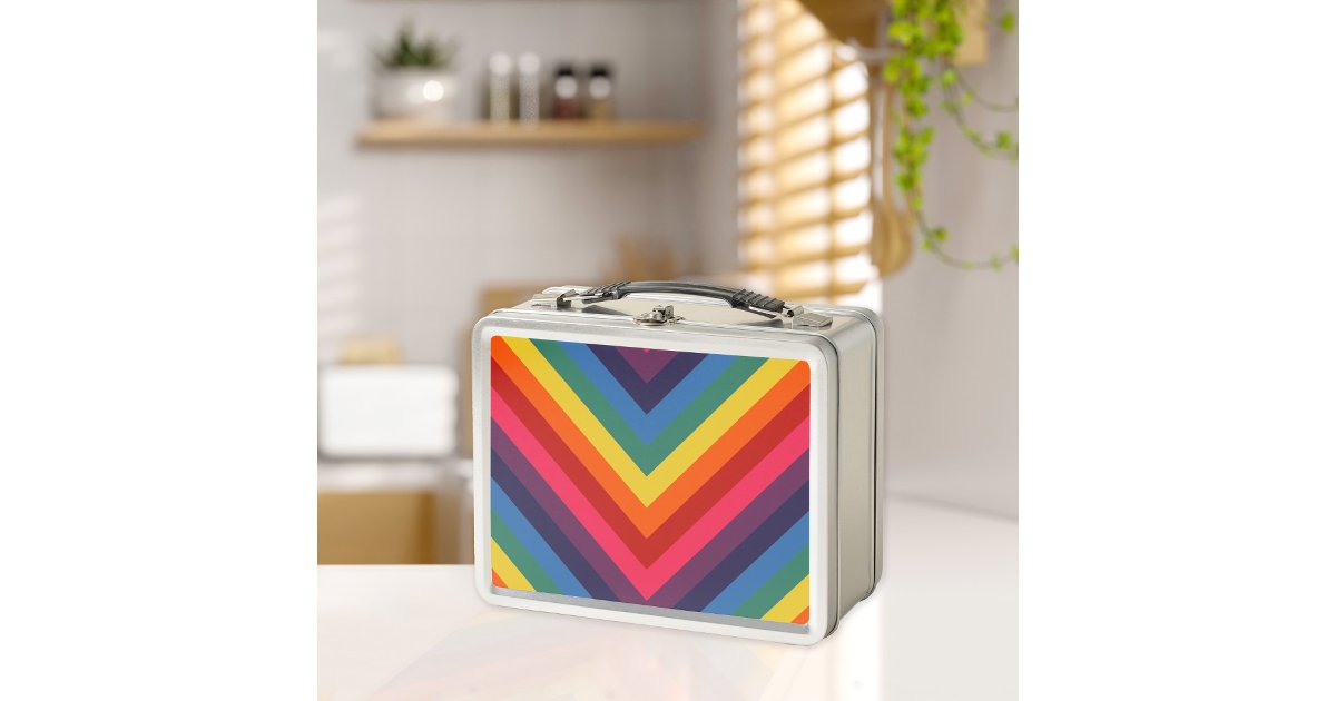 Retro Rainbow Chevron Colorful Metal Lunch Box | Zazzle