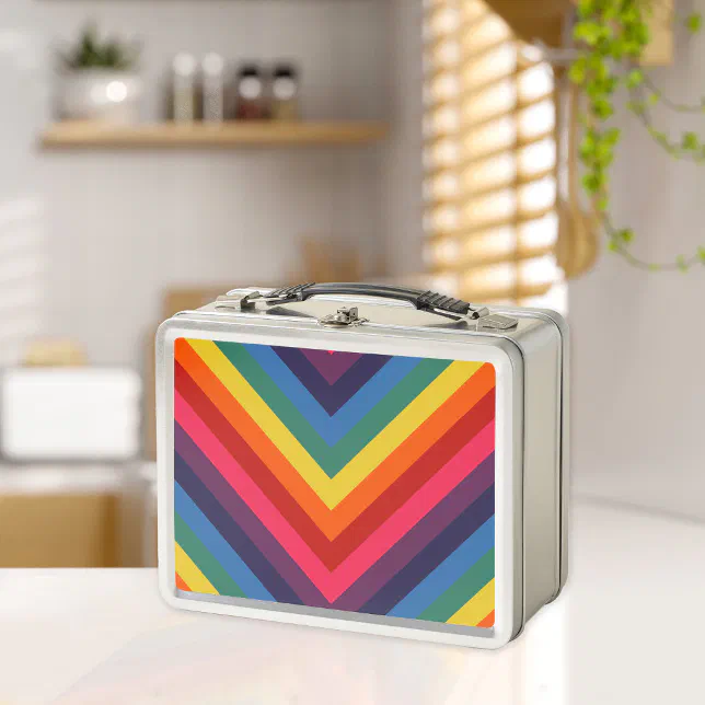 Retro Rainbow Chevron Colorful Metal Lunch Box | Zazzle