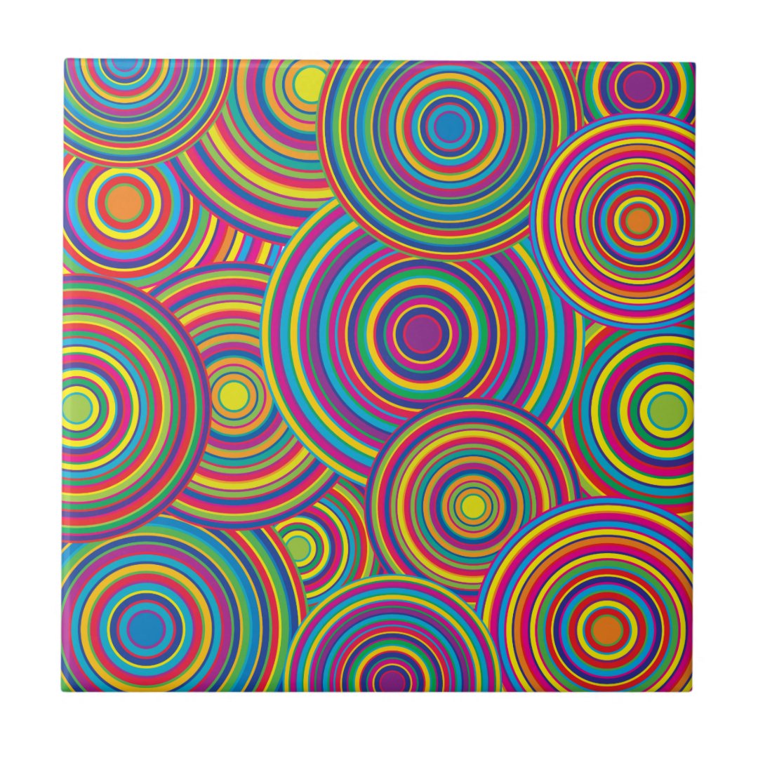 Retro Rainbow Circles Pattern Ceramic Tile | Zazzle
