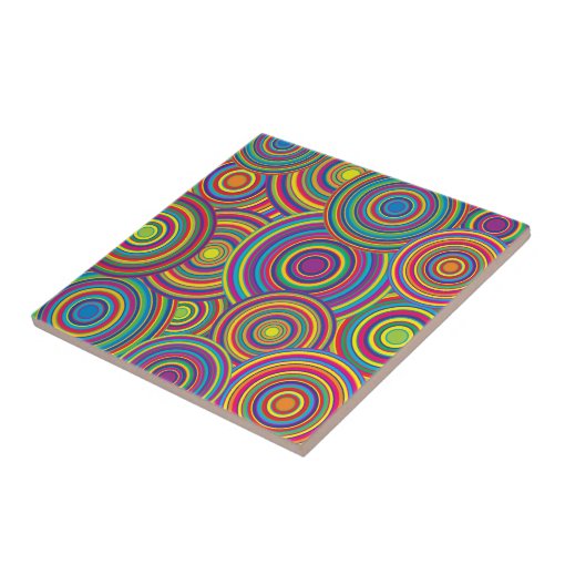Retro Rainbow Circles Pattern Ceramic Tile | Zazzle