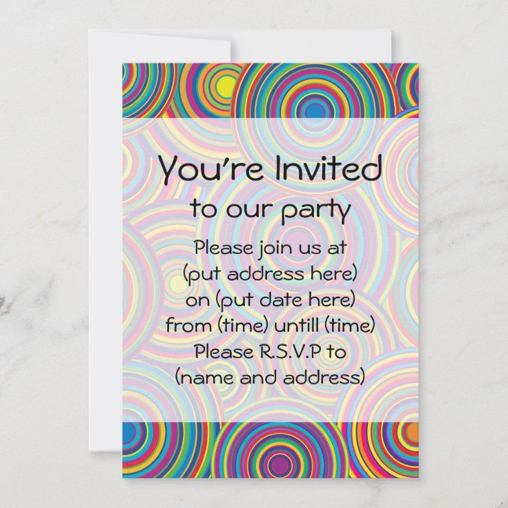 Retro Rainbow Circles Pattern Invitation | Zazzle