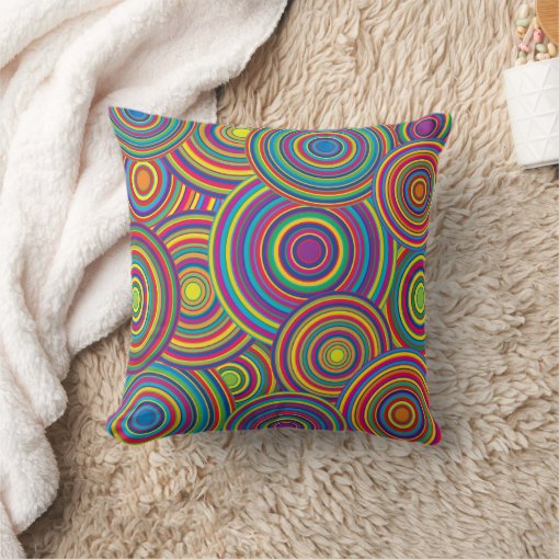 Retro Rainbow Circles Pattern Throw Pillow | Zazzle