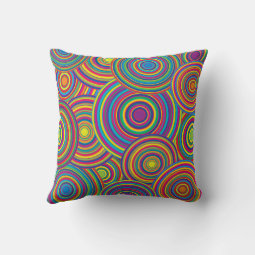 Retro Rainbow Circles Pattern Throw Pillow | Zazzle