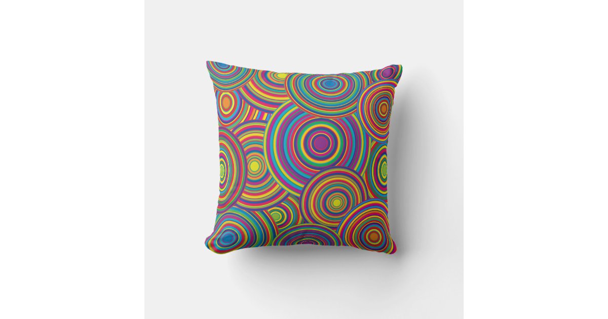 Retro Rainbow Circles Pattern Throw Pillow | Zazzle