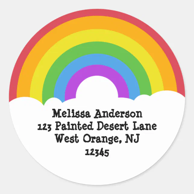 Retro Rainbow & Clouds Round Return Address Label | Zazzle