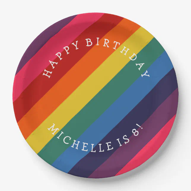 Retro Rainbow Custom Paper Plate with Your Text | Zazzle