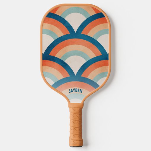 Retro Rainbow Custom Text Pickleball Paddle | Zazzle