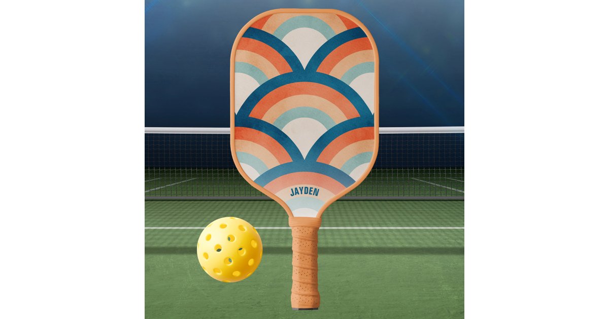 Retro Rainbow Custom Text Pickleball Paddle | Zazzle