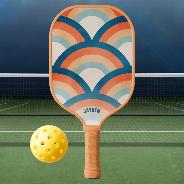 Retro Rainbow Custom Text Pickleball Paddle | Zazzle