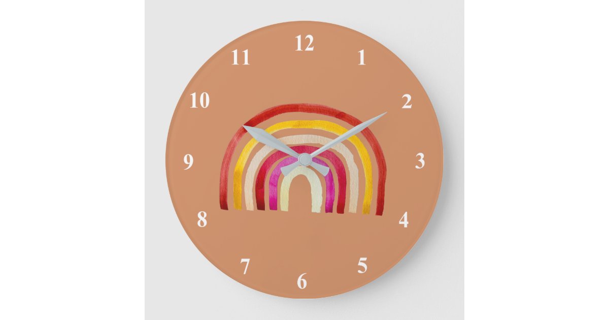 Retro Rainbow cute watercolor Large Clock | Zazzle