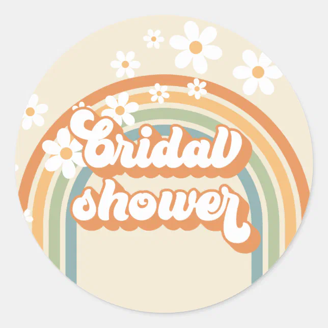 Retro Rainbow Daisy Groovy bridal shower Classic Round Sticker | Zazzle